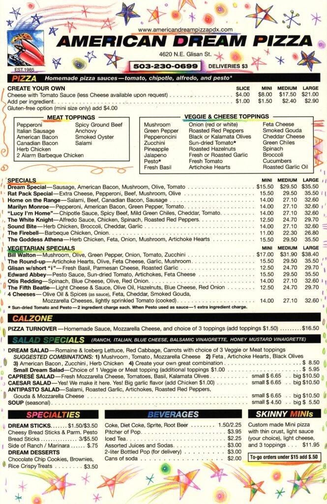 Menu – American Dream Pizza